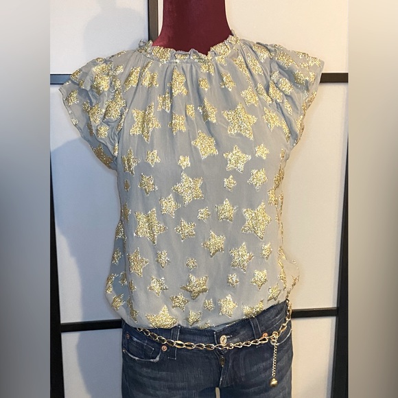 LOFT | Tops | Loft Womens Ruffled Gray Sheer Blouse With Gold Star ...